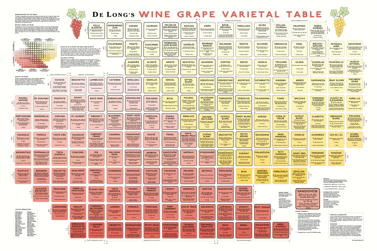 Wine Grape Varietal Table Art Print | De Long