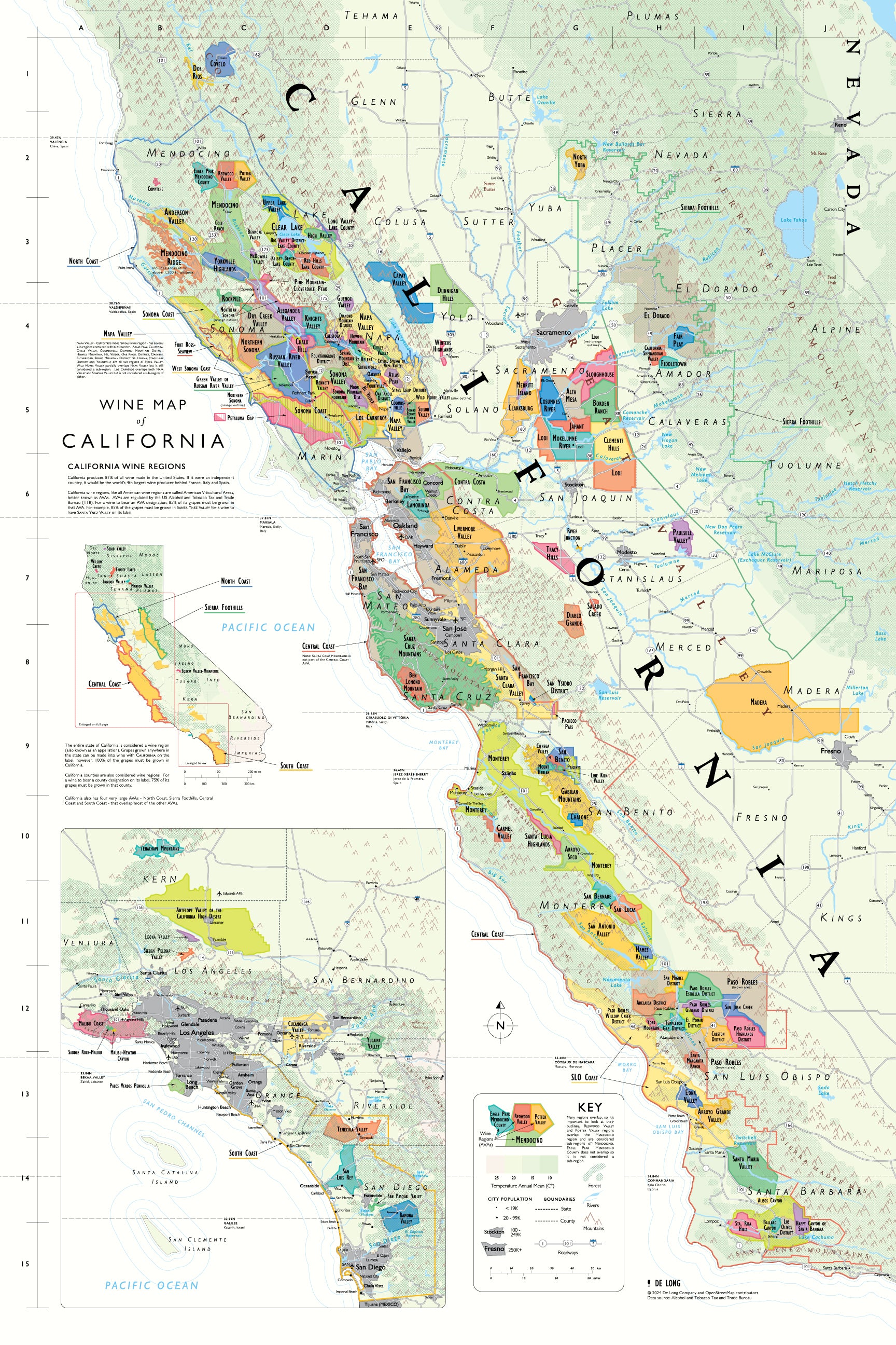 Wine Map of California Art Print | De Long