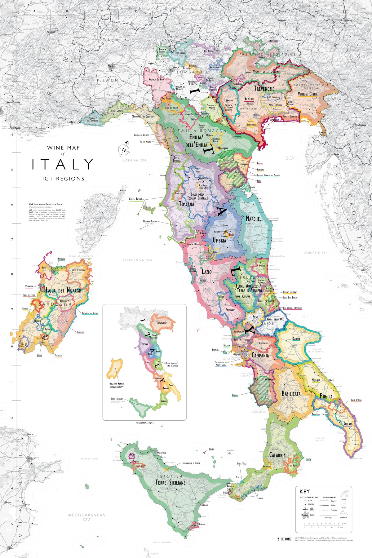 Wine Map of Italy IGTs Art Print | De Long
