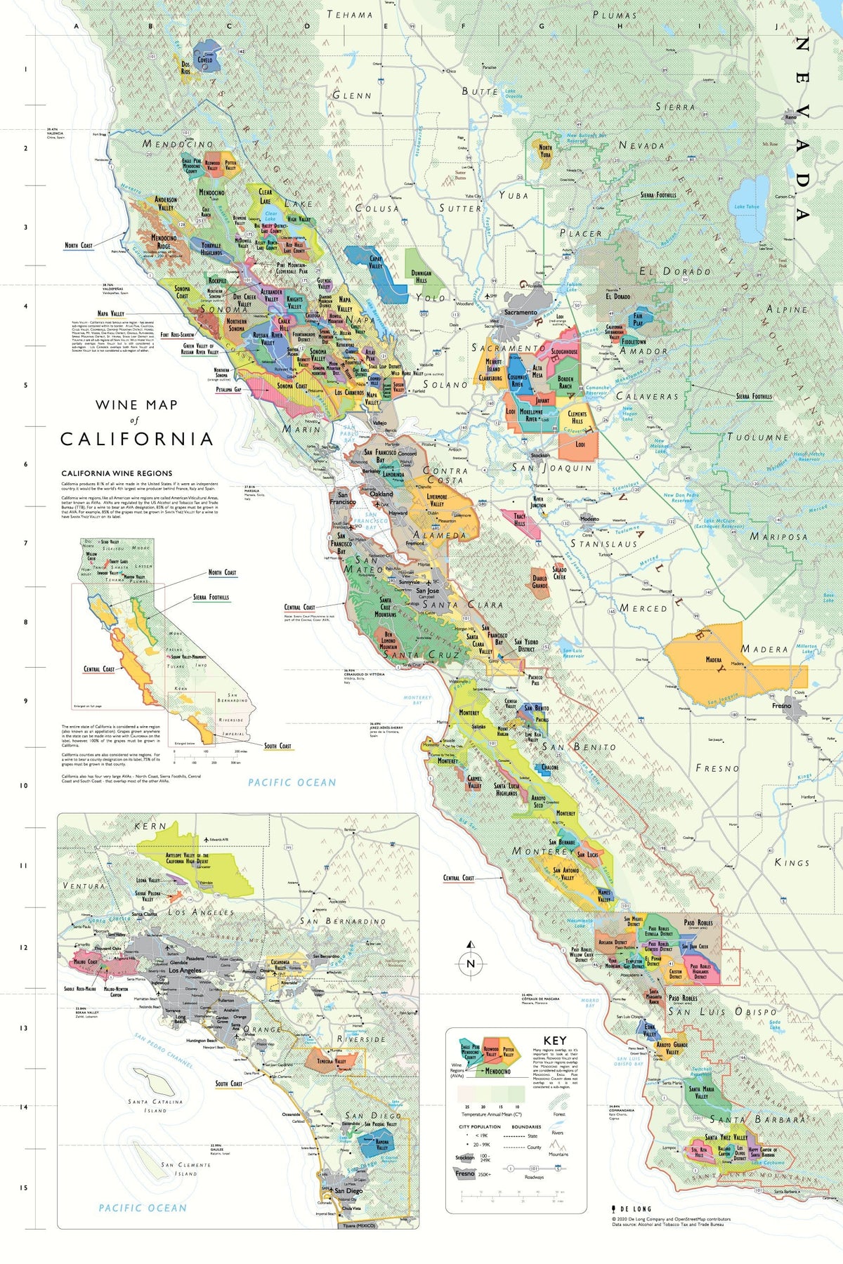 Wine Map of California | De Long